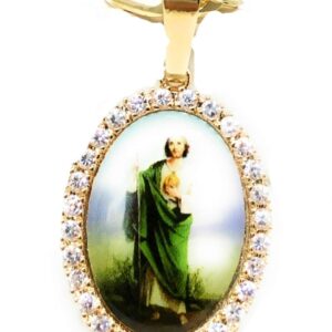 Gold Plated Saint Jude Pendant Necklace Figro 26" San Judas Tadeo Medalla Oro Laminado Figaro