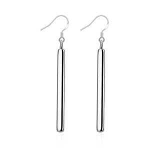 newzenro minimalist 925 sterling silver plated long bar dangle drop earrings for women elegant hook dangling hypoallergenic fashion simple geometric jewelry for birthday bff mom