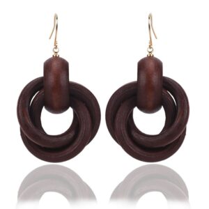 Wooden Earrings for Women Big Statement Circle Beautiful Hoop Earrings (Brown Tone)