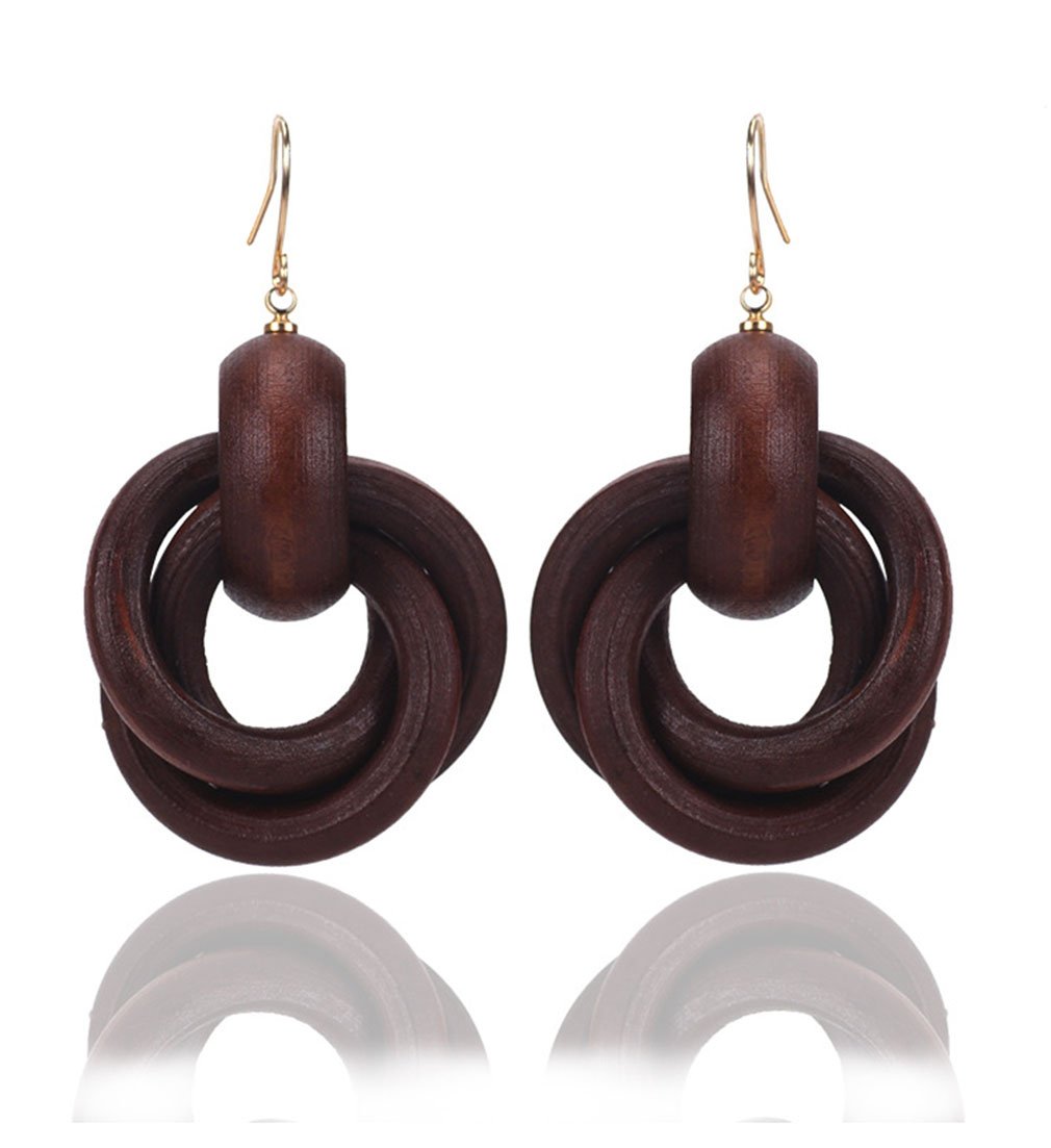 Wooden Earrings for Women Big Statement Circle Beautiful Hoop Earrings (Brown Tone)