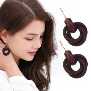 Wooden Earrings for Women Big Statement Circle Beautiful Hoop Earrings (Brown Tone)