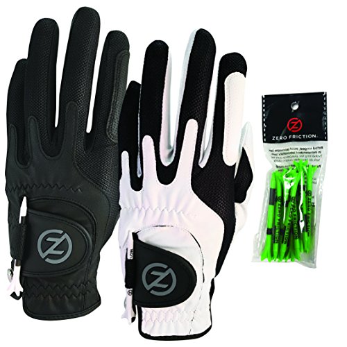 Zero Friction Male Men's Compression-Fit Synthetic Golf Glove (2 Pack), Universal Fit Black/White, One Size (GL00110)