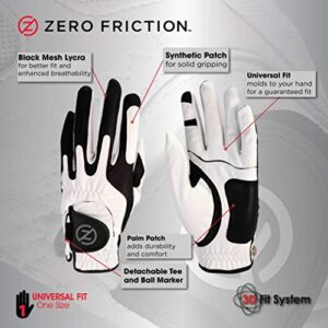 Zero Friction Male Men's Compression-Fit Synthetic Golf Glove (2 Pack), Universal Fit Black/White, One Size (GL00110)