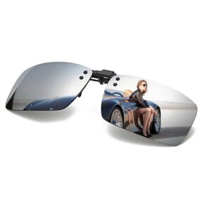 frazala polarized clip-on sunglasses with flip up function anti-glare uv 400 driving glasses clip-on for prescription glasses (silver)