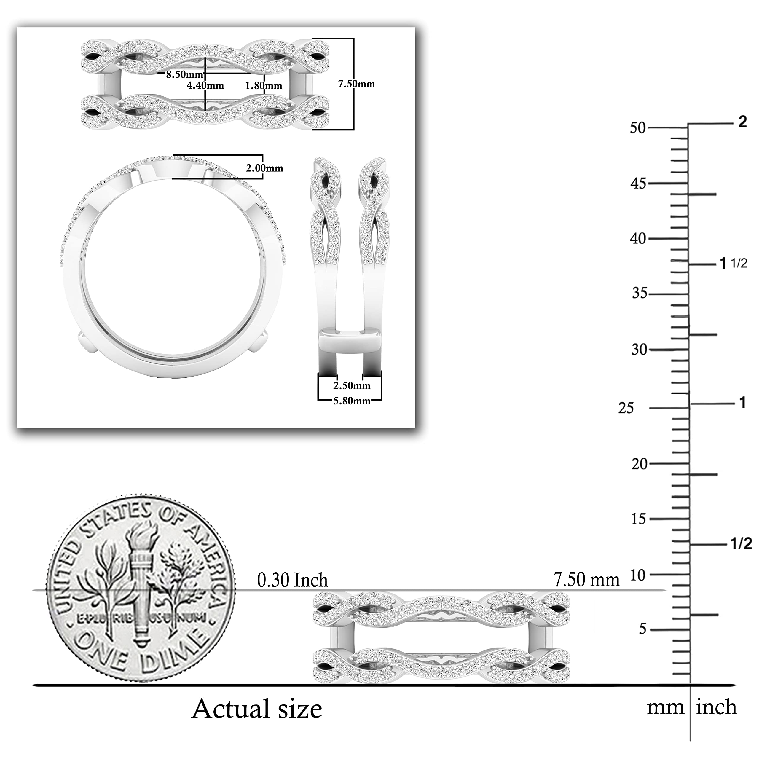 Dazzlingrock Collection 0.35 Carat (ctw) Round White Diamond Double Enhancer Wedding Ring in 10K White Gold Size 5