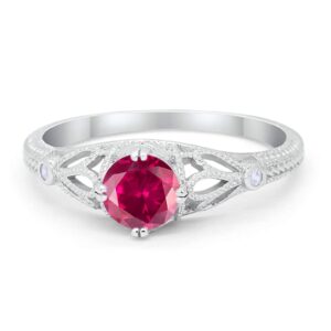 blue apple co. art deco vintage design wedding engagement solitaire ring simulated round ruby 925 sterling silver,size-8