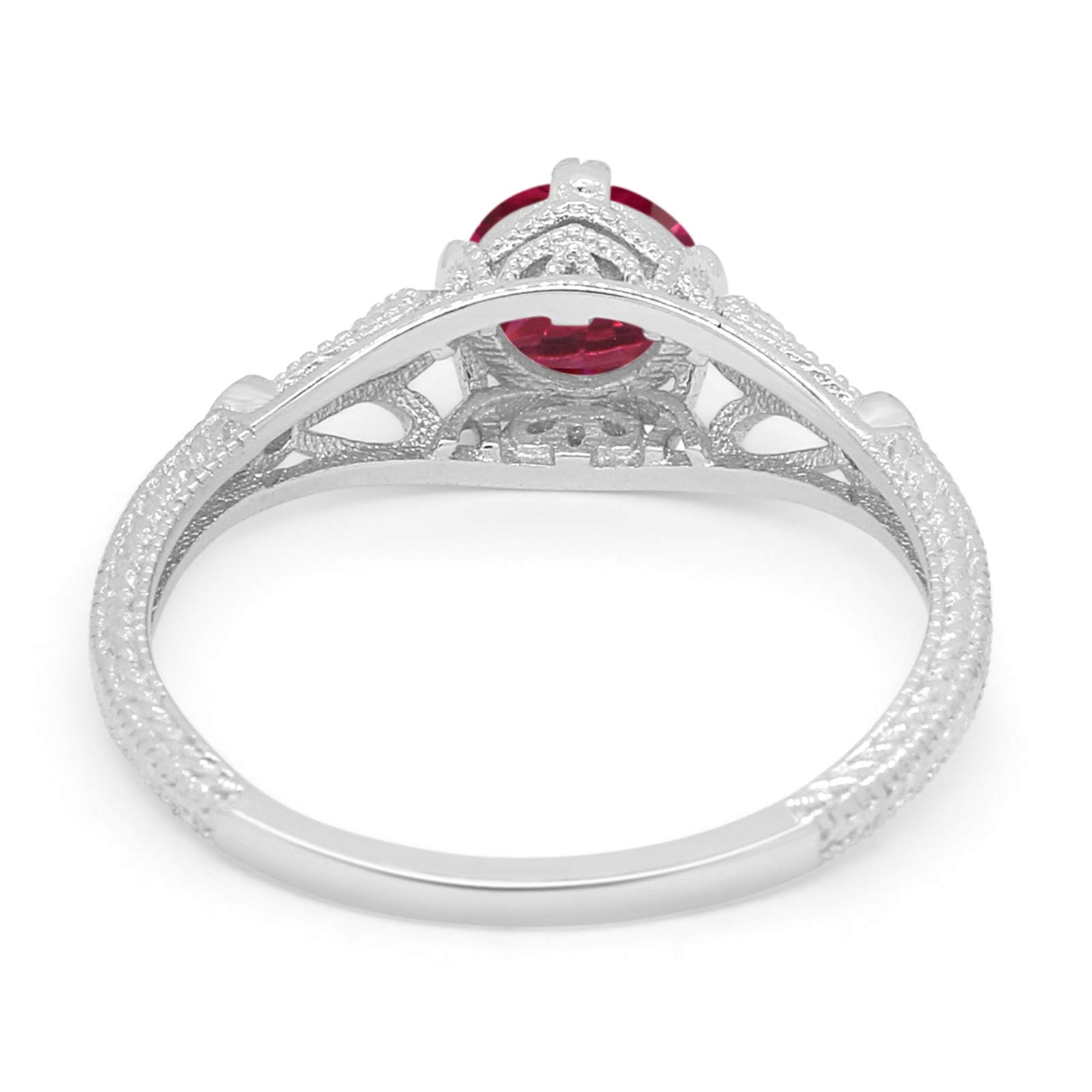 Blue Apple Co. Art Deco Vintage Design Wedding Engagement Solitaire Ring Simulated Round Ruby 925 Sterling Silver,Size-8