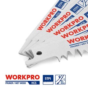 WORKPRO 5-Piece 9-Inch Wood Pruning Reciprocating Saw Blade Set, 5TPI, CR-V Steel Saw Blade Kit for Bosch, Black & Decker, Makita, Dewalt