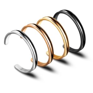 zuo bao hair tie bracelet stainless steel grooved cuff bangles for women (4 colors/set)