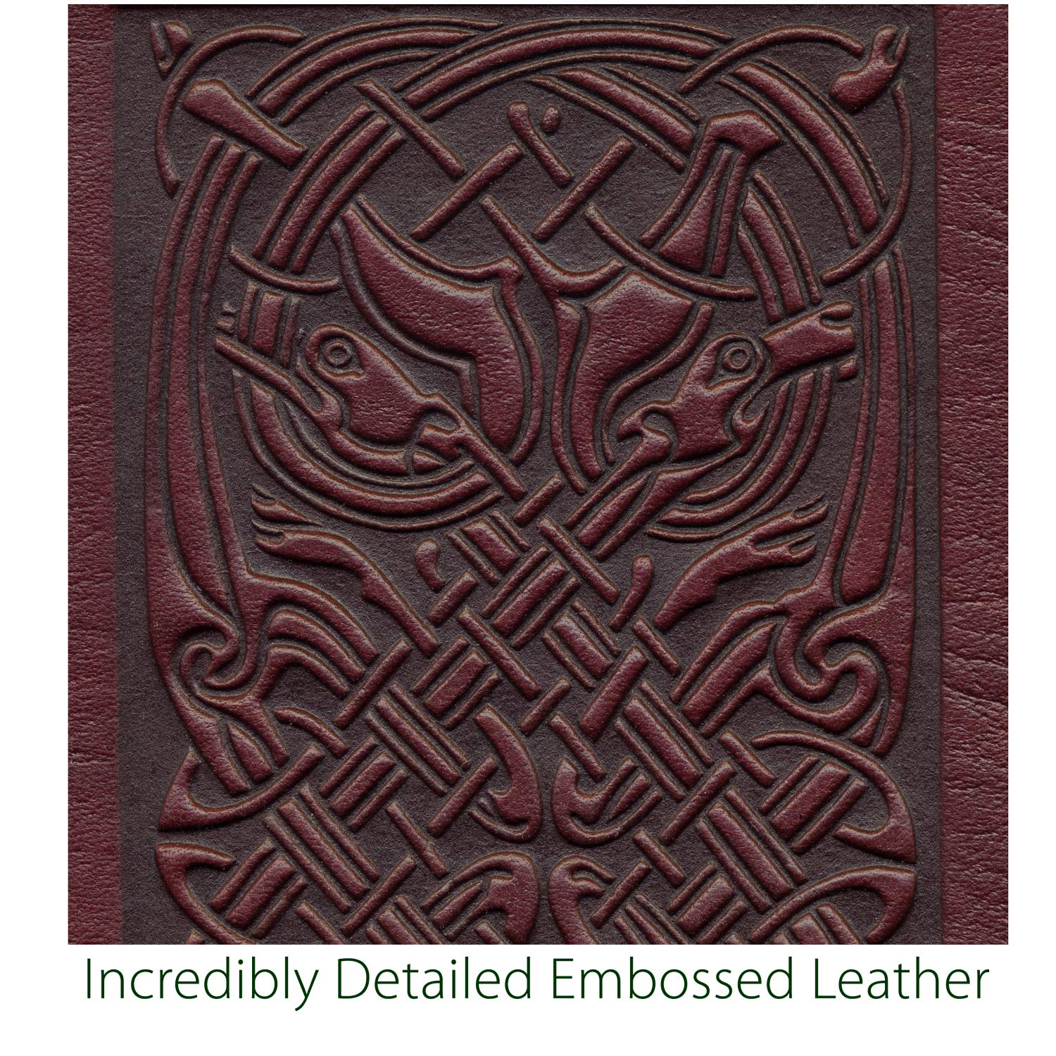 Oberon Design Celtic Hounds Embossed Genuine Leather Checkbook Cover, 3.5x6.5 Inches, Wine, Made in the USA