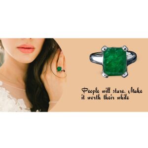 55Carat-Brand Genuine Indian Emerald Silver Ring For Women Emerald Cut Healing Handmade Size 5,6,7,8,9,10,11,12