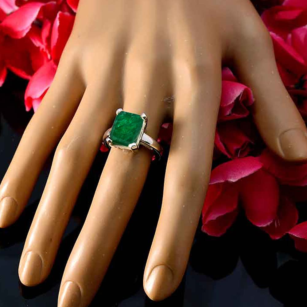 55Carat-Brand Genuine Indian Emerald Silver Ring For Women Emerald Cut Healing Handmade Size 5,6,7,8,9,10,11,12