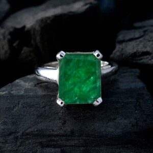 55Carat-Brand Genuine Indian Emerald Silver Ring For Women Emerald Cut Healing Handmade Size 5,6,7,8,9,10,11,12