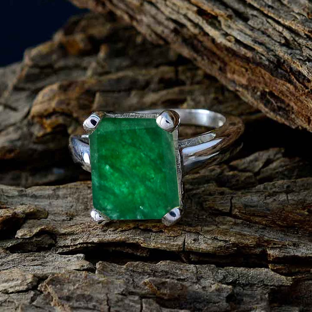 55Carat-Brand Genuine Indian Emerald Silver Ring For Women Emerald Cut Healing Handmade Size 5,6,7,8,9,10,11,12