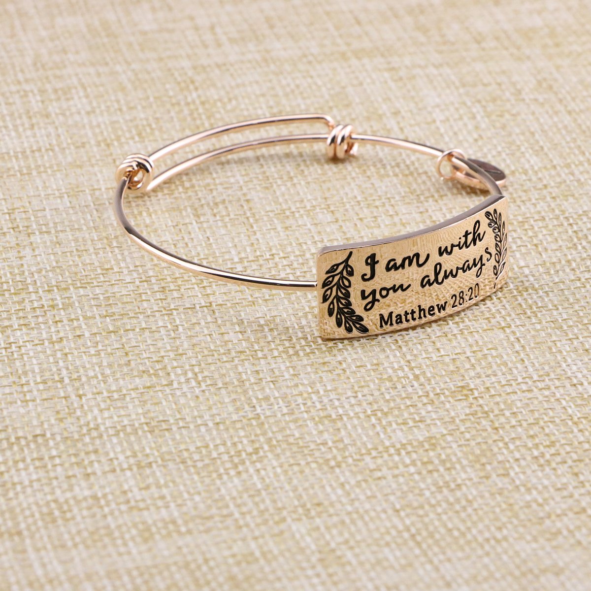 Yiyang Bible Verse Bracelet Christian Gift Religious Jewelry for Women Inspirational Bangle Engraved I Am With You Always(Rose Gold)