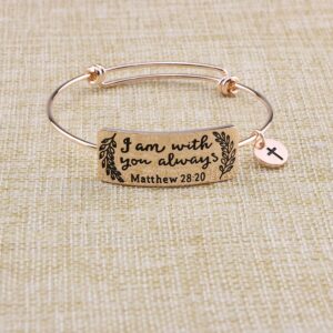 Yiyang Bible Verse Bracelet Christian Gift Religious Jewelry for Women Inspirational Bangle Engraved I Am With You Always(Rose Gold)