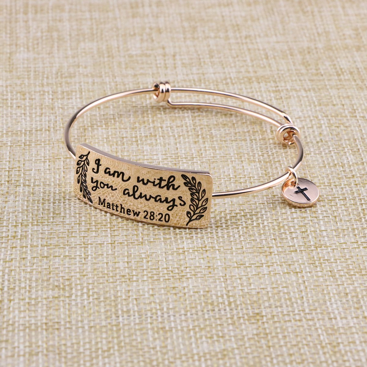 Yiyang Bible Verse Bracelet Christian Gift Religious Jewelry for Women Inspirational Bangle Engraved I Am With You Always(Rose Gold)