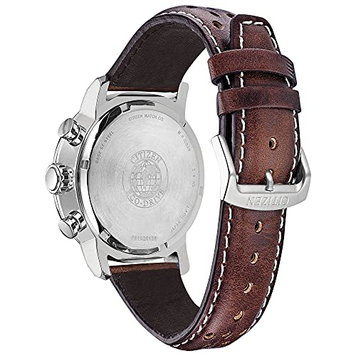 Citizen Men's Eco-Drive Weekender Brycen Chronograph Watch in Stainless Steel, Brown Leather strap, Blue Dial (Model: CA0648-09L)