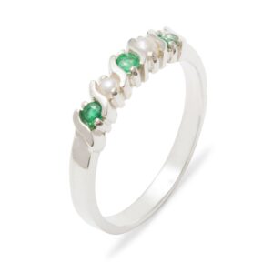 letsbuygold solid 925 sterling silver real genuine emerald & cultured pearl womens eternity band ring - 12 - size 12