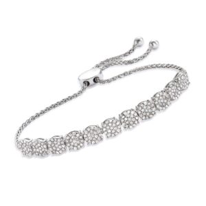 ross-simons 2.00 ct. t.w. diamond cluster bolo bracelet in sterling silver