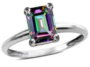 star k classic octagon emerald cut 8x6mm rainbow mystic topaz solitaire engagement promise ring 10k white gold size 8