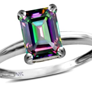 Star K Classic Octagon Emerald Cut 8x6mm Rainbow Mystic Topaz Solitaire Engagement Promise Ring 10k White Gold Size 8