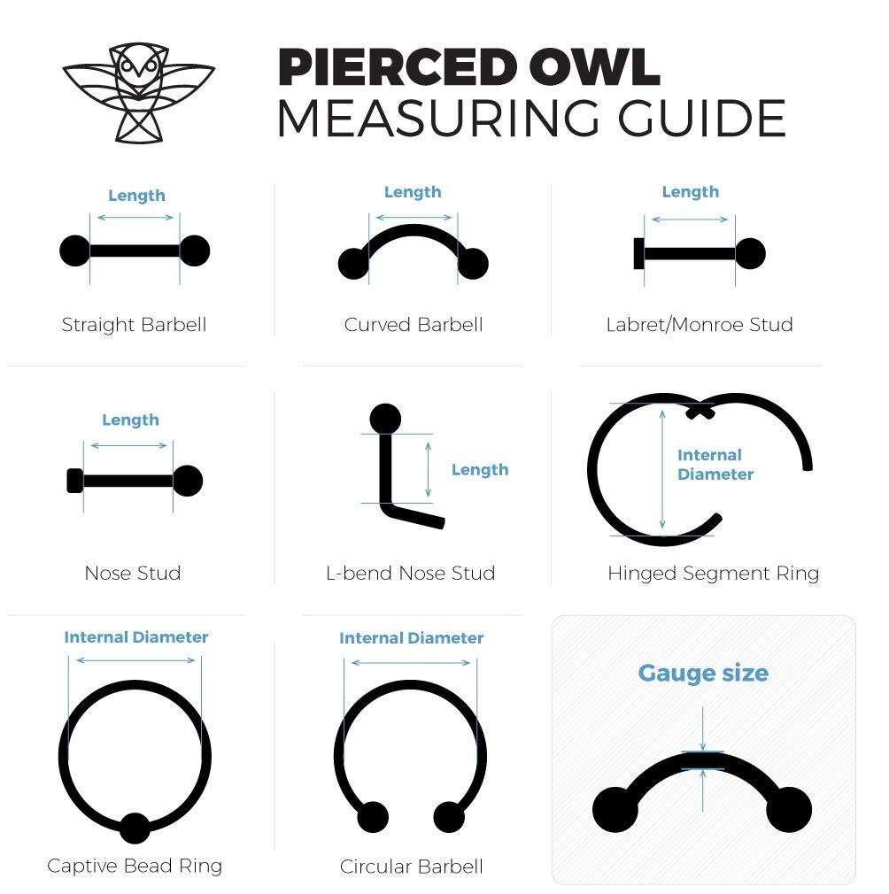 Pierced Owl Set of 6 316L Surgical Steel Assorted Fixed Ball Rings (18GA (1.0mm))