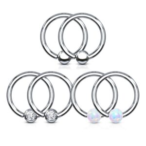 pierced owl set of 6 316l surgical steel assorted fixed ball rings (18ga (1.0mm))