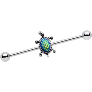 body candy steel green mermaid scale swimming turtle helix earring industrial barbell piercing 14 gauge 38mm