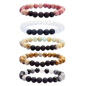 yission essential oil bracelets lava rock stone matt semi precious gemstone bracelet for man women stretch anxiety bracelet set for work school yoga gifts