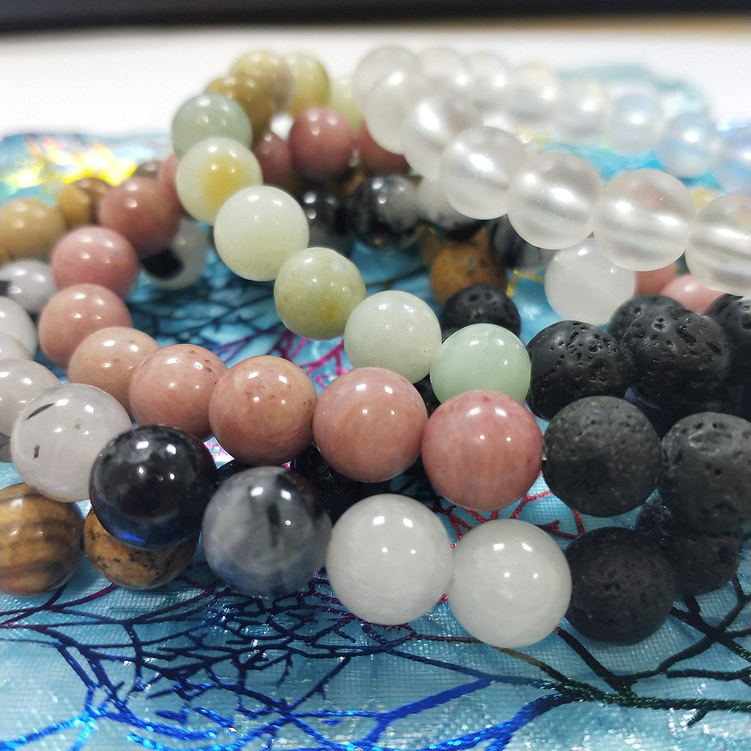 YISSION Essential Oil Bracelets Lava Rock Stone Matt Semi Precious Gemstone Bracelet for Man Women Stretch Anxiety Bracelet Set for Work School Yoga Gifts