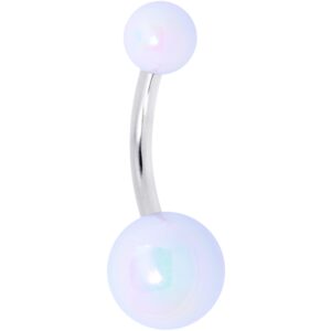 body candy steel iridescent white acrylic ball belly ring