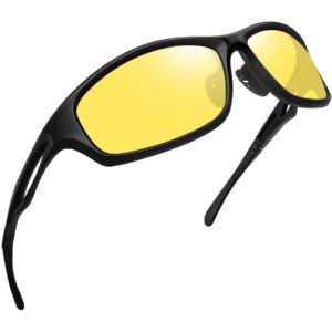 joopin night vision glasses men women, sports night driving glasses sunglasses anti glare uv protection (black yellow)