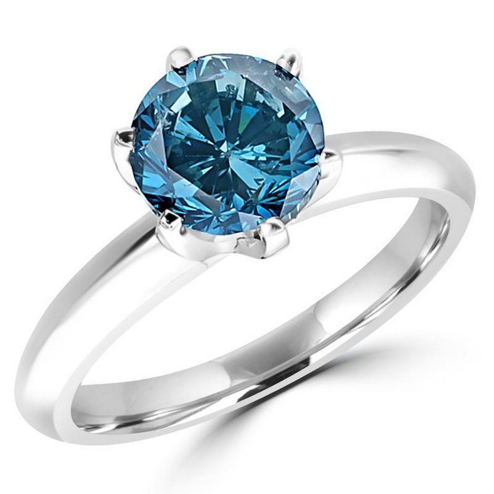 0.71 Carat Total Weight Round 14K White Gold blue Diamond Ring (AAA Quality)