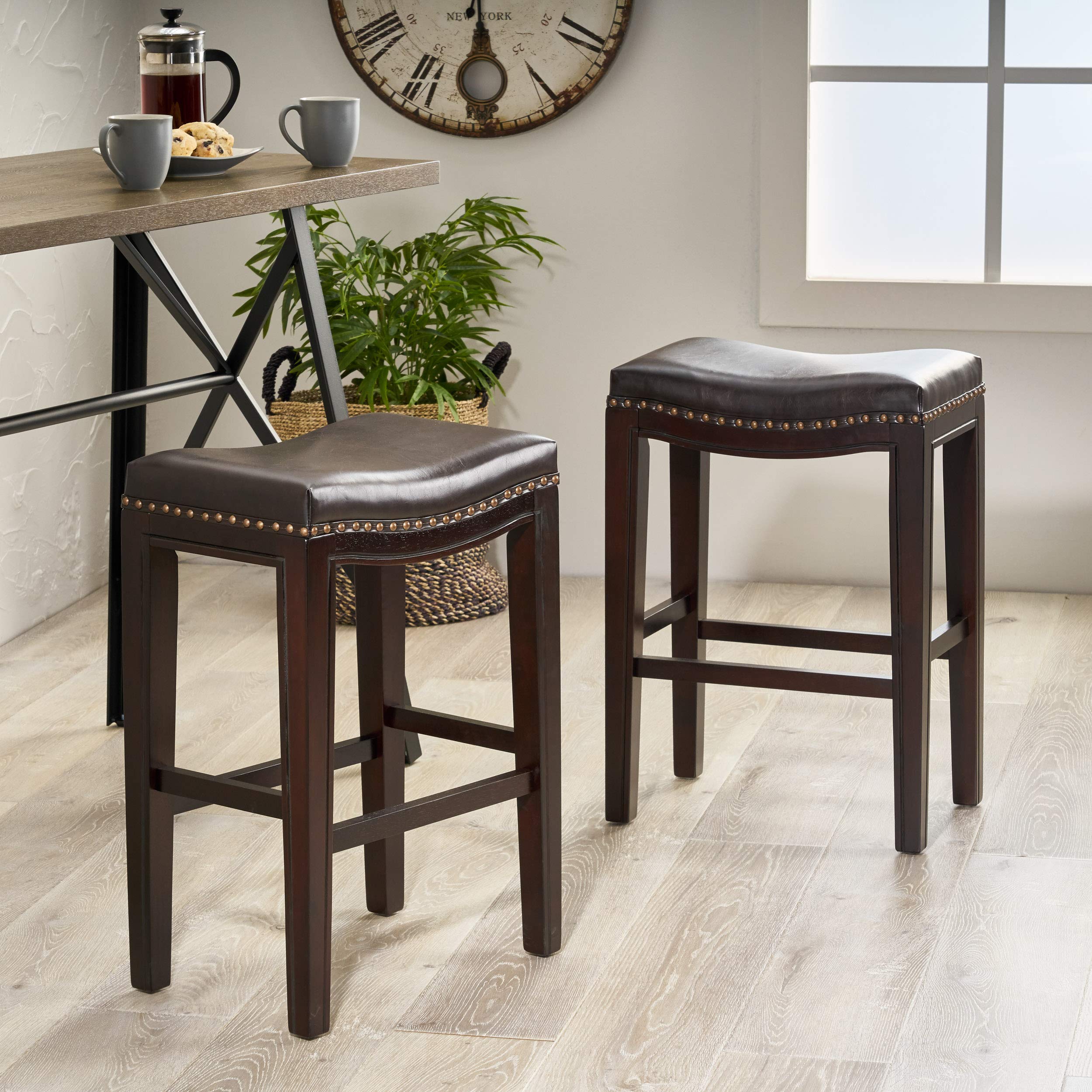 Christopher Knight Home Avondale Backless Faux Leather Counter Stools, 2-Pcs Set, Brown