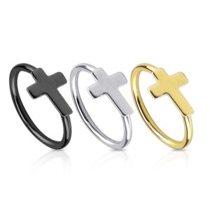 covet jewelry cross ip over surgical steel nose ring (black)