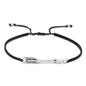 aeravida valiant forged arrow .925 sterling silver charm on cotton rope adjustable wrist pull bracelet | cotton rope bracelet for women | adjustable silver arrow rope bracelet