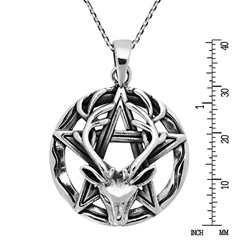 AeraVida Wiccan Stag Star Celtic .925 Sterling Silver Pendant Necklace