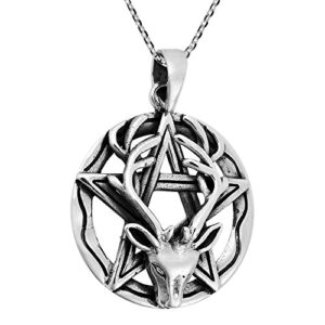 AeraVida Wiccan Stag Star Celtic .925 Sterling Silver Pendant Necklace