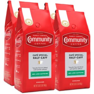 community coffee café special half-caff ground coffee, medium dark roast, 32 ounce bag (pack of 4)