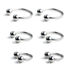 ruifan 316l surgical steel cbr horseshoe circular rings nose eyebrow tragus lip ear hoop ring piercing 20g 6mm/8mm/10mm 6pcs - steel