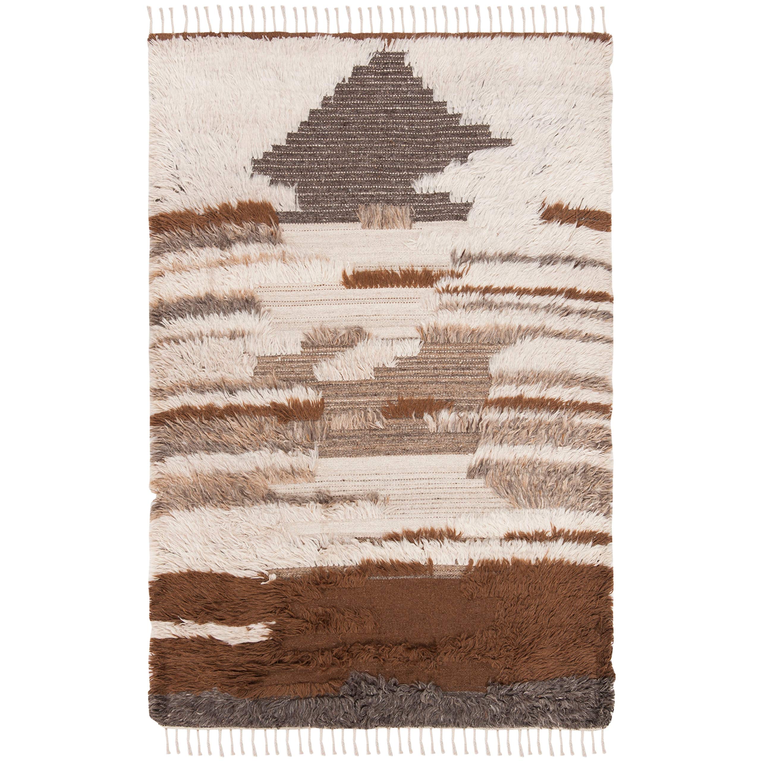 SAFAVIEH Kenya Collection Area Rug - 5' x 8', Grey & Brown, Hand-Knotted Tribal Tassel Wool, Ideal for High Traffic Areas in Living Room, Bedroom (KNY225A)