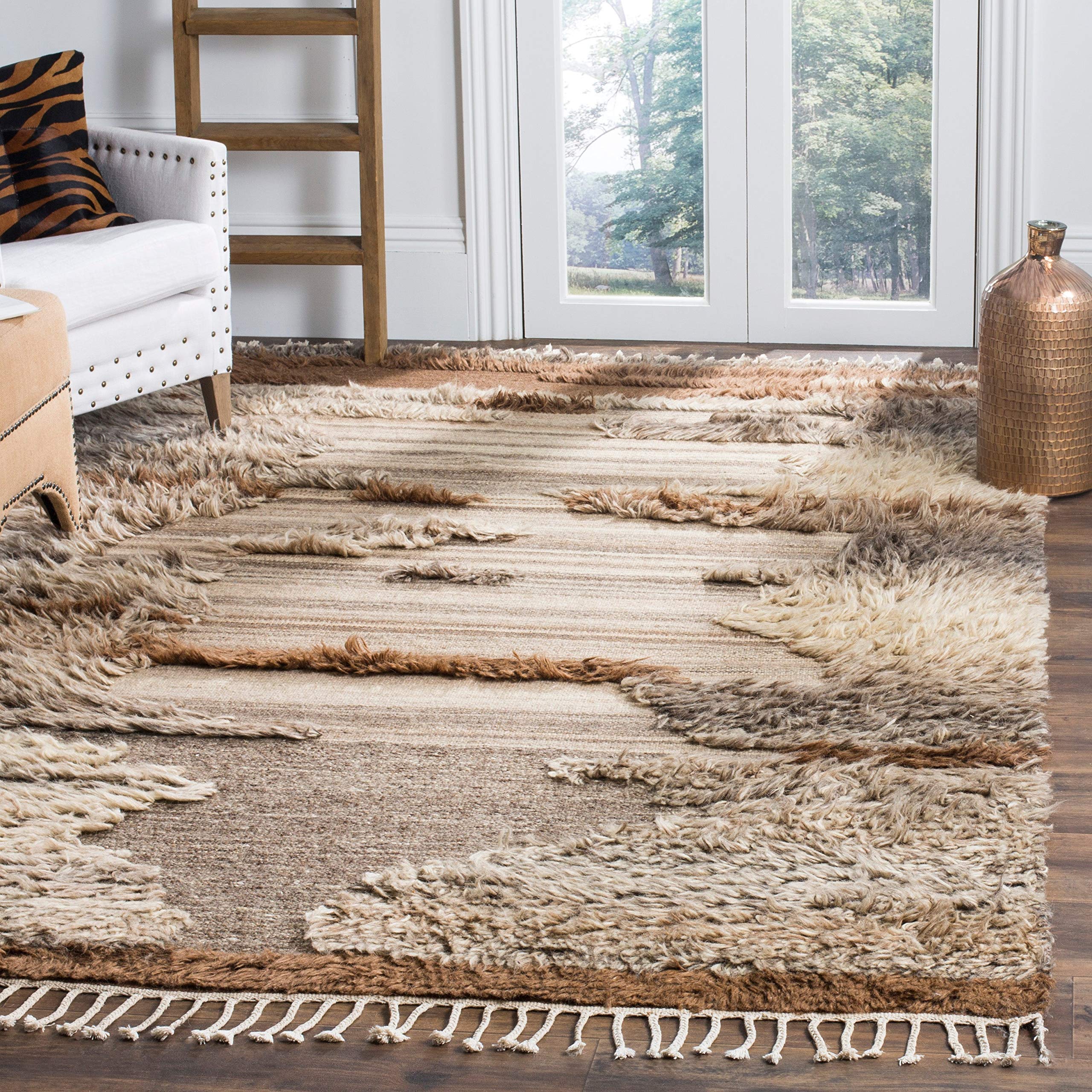 SAFAVIEH Kenya Collection Area Rug - 5' x 8', Grey & Brown, Hand-Knotted Tribal Tassel Wool, Ideal for High Traffic Areas in Living Room, Bedroom (KNY225A)