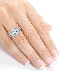 Kobelli Cushion Forever One Moissanite Halo Bridal Rings Set 2 1/2 CTW 14k White Gold (DEF/VS, GH/I), 10.5