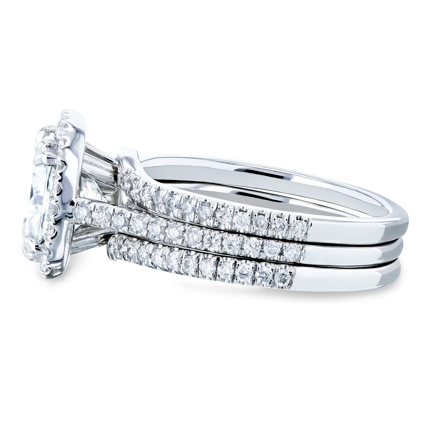 Kobelli Cushion Forever One Moissanite Halo Bridal Rings Set 2 1/2 CTW 14k White Gold (DEF/VS, GH/I), 10.5