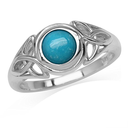 Silvershake 6mm Genuine Round Arizona American Turquoise White Gold Plated 925 Sterling Silver Triquetra Celtic Knot Ring Jewelry for Women Size 9