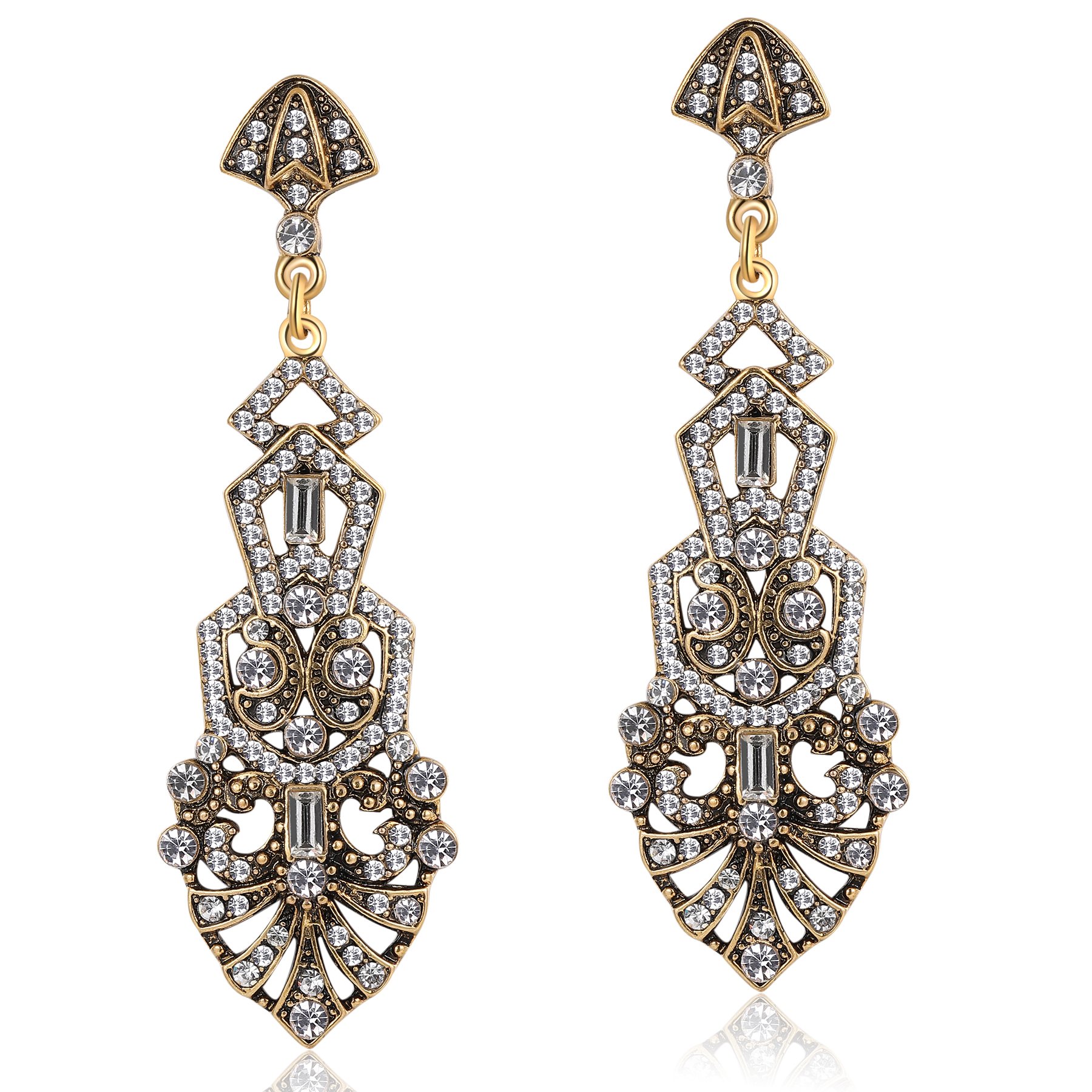 Coucoland 1920s Flapper Earrings Roaring 20s Great Gatsby Rhinestone Earrings (Stly2-Gold)