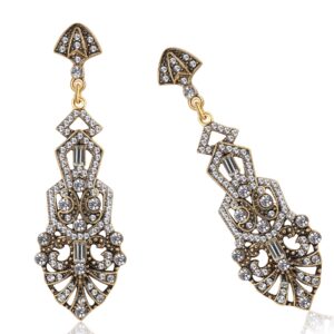 Coucoland 1920s Flapper Earrings Roaring 20s Great Gatsby Rhinestone Earrings (Stly2-Gold)