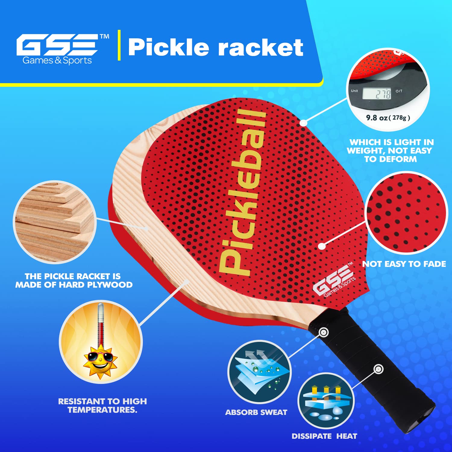 GSE Pickleball Paddles Set with Lightweight Pickleball Rackets & Indoor/Outdoor Pickle-Balls & Mesh Carrying Bag for Adults, Kids, Gifts for Men Women(2 Paddles / 4 Balls)