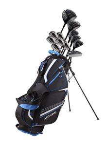 19 piece men's complete golf club package set with titanium driver, 3 fairway wood, 3-4-5 hybrids, 6-sw irons, putter, stand bag, 5 h/c's - choose options! (regular size, special ti-face driver)